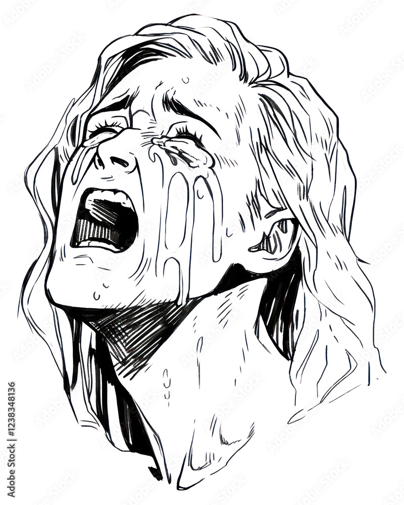 PNG Outline sketching illustration of a female Crying cartoon drawing ...