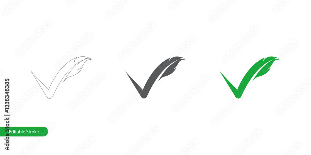 Check Mark Vector Icon with Feather and Leaf Concepts in Various Styles ...