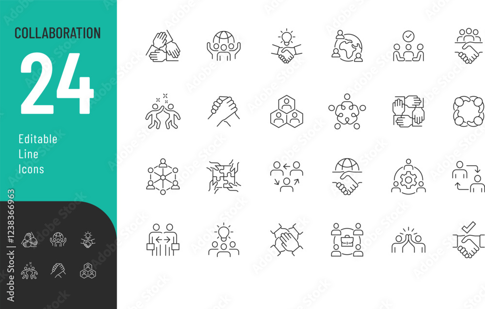 Collaboration Line Editable Icons set. Vector illustration in modern thin line style of business ...