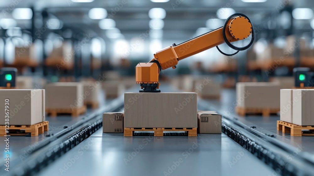 Advanced Robotic Arm Efficiently Sorting and Organizing Packages in an Automated Warehouse ...