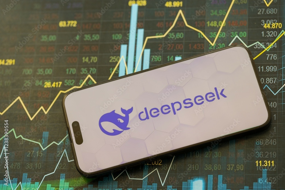 KYIV, UKRAINE - JANUARY 29, 2025 Deepseek app logo icon displayed on a ...