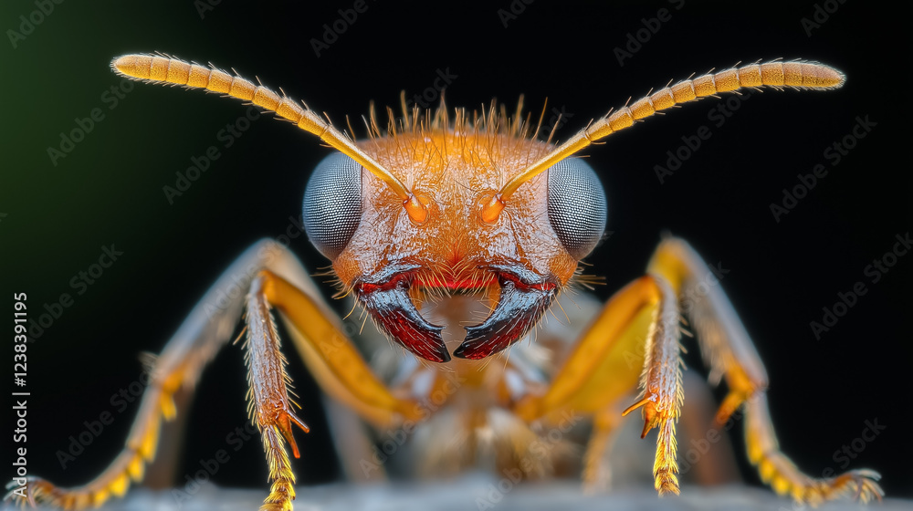 Magnified perspective unveils the fascinating features of an ant's face ...
