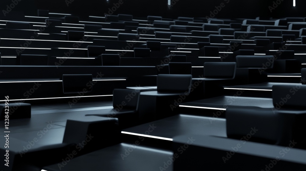 grand lecture hall seating, infinite chair rows perspective, subtle rim ...