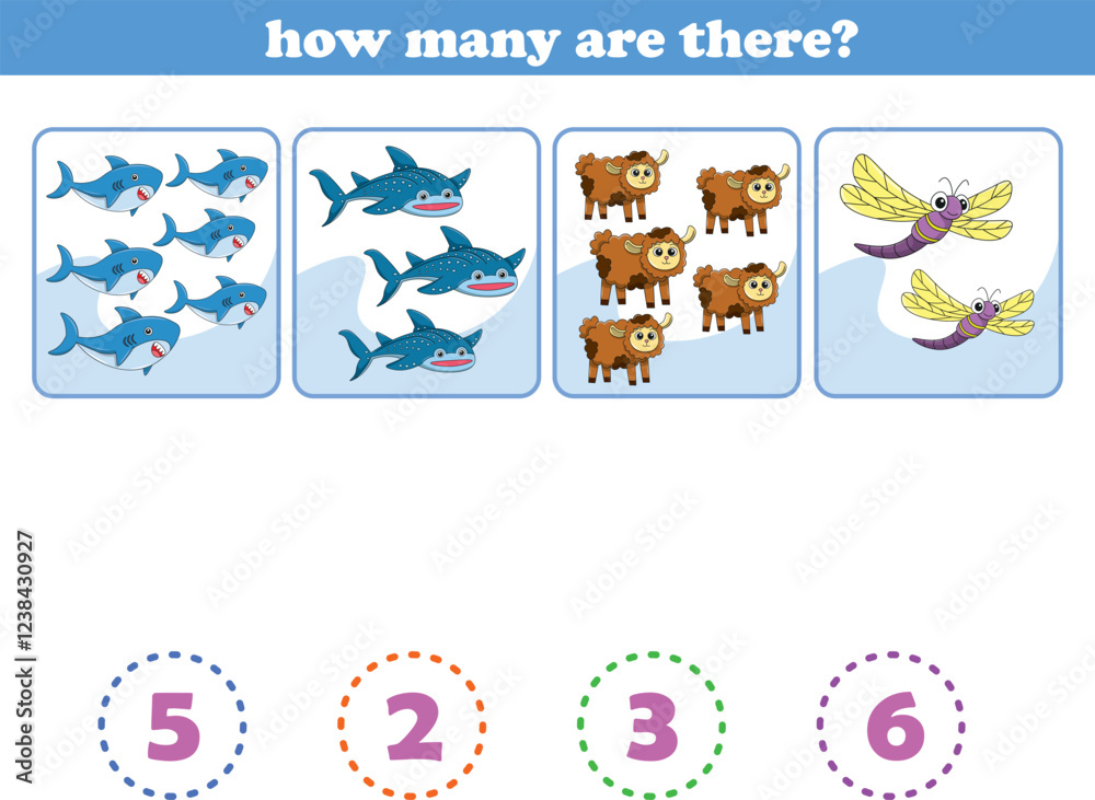 Counting game of wild animals for preschool kids. Printable. Vector ...