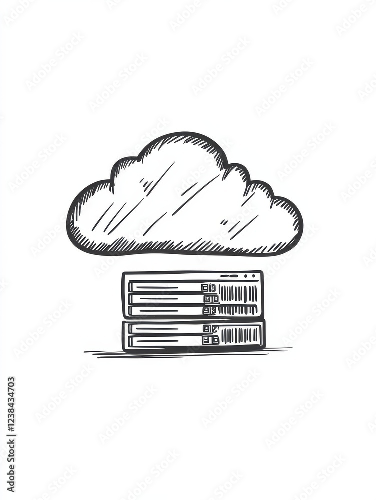 Cloud database hand drawn outline doodle icon. Cloud computing, cloud ...