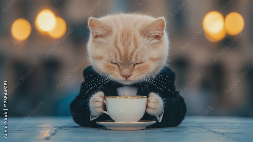 Cat with fancy outfit, A British Shorthair cat in a luxury tuxedo ...
