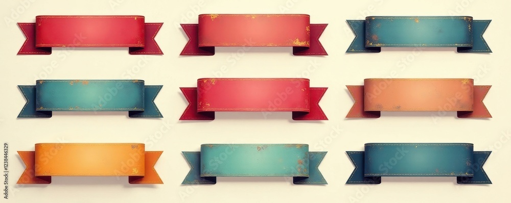 Collection of stylized ribbon banners, faded & distressed textures ...
