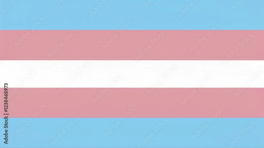 Horizontal light blue flag with six horizontal stripes of pink, white ...