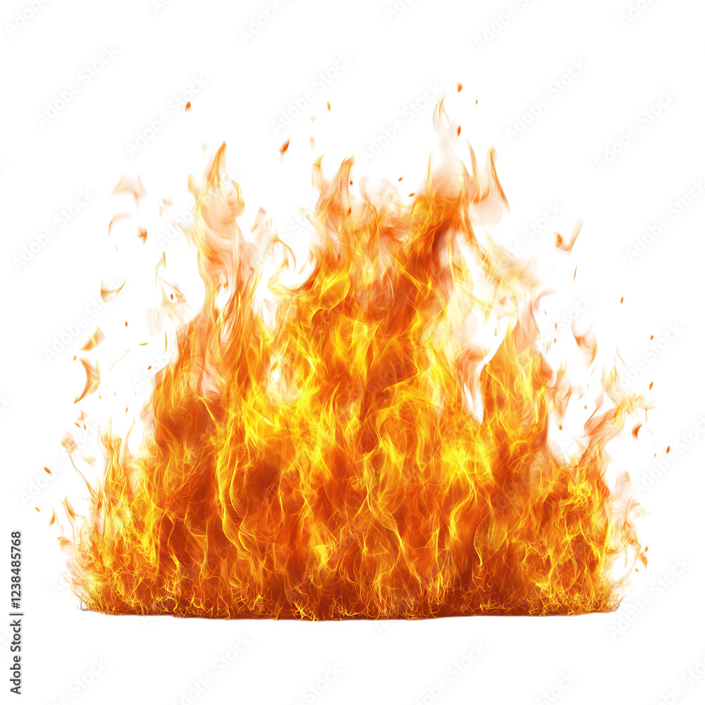 Fiery blaze intense flames licking air wall of heat and light isolated ...