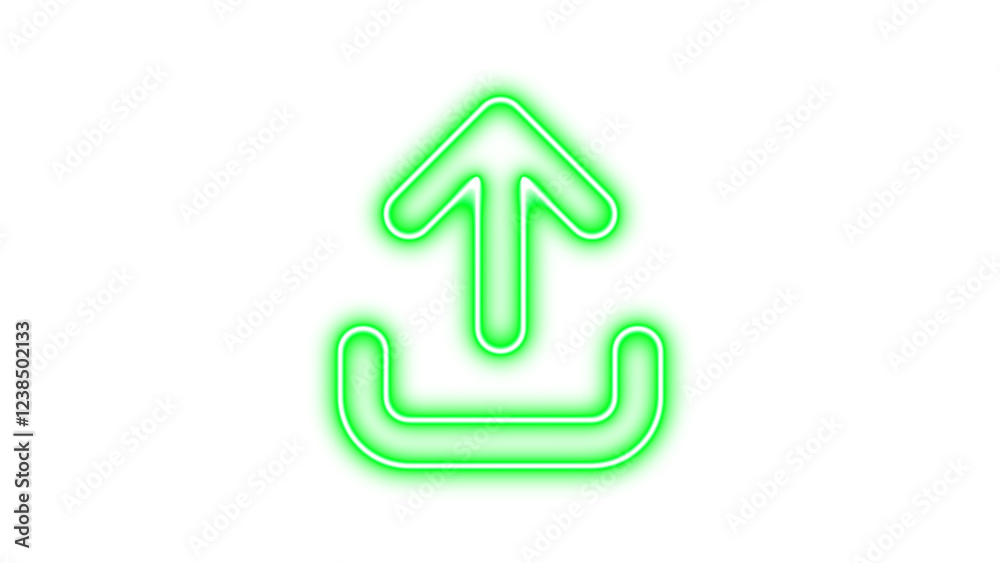Neon symbol arrow up from bracket icon green color glow with ...