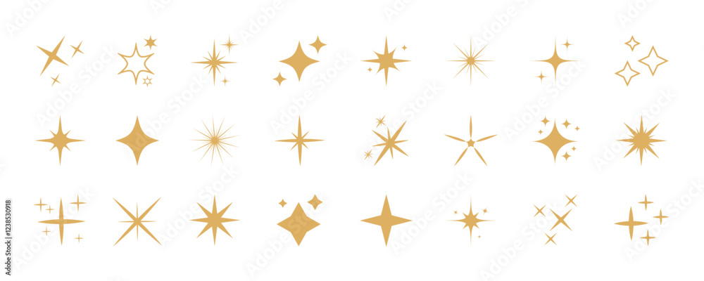 Gold sparkle stars icon set, star sparkles vector collection. Golden ...