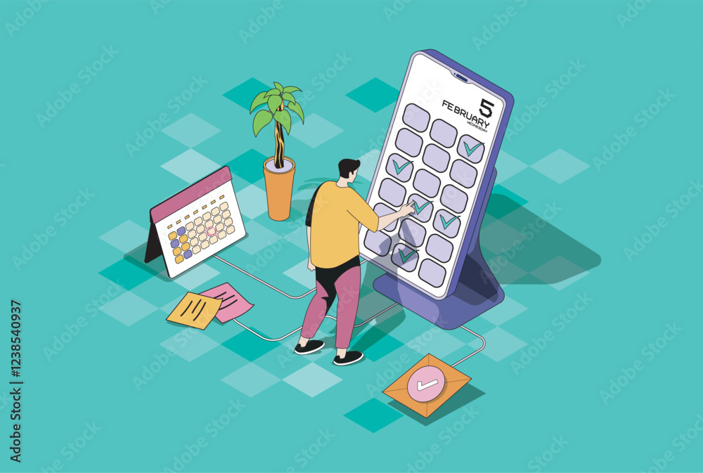 Mobile organizer web concept in 3d isometric graphic design. Isometry ...