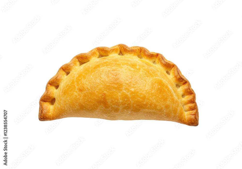 Golden baked empanada isolated on white background, top angled view, no ...