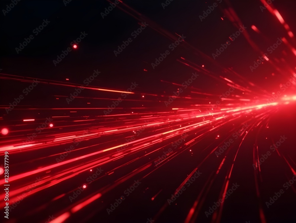 Red speed light horizontal straight line on black background. Realistic ...