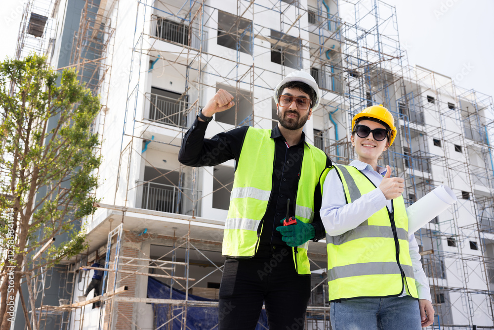 Engineers and Architect Caucasian happy building construction, planning ...