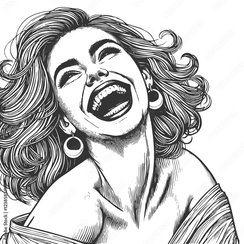 Crazy mad woman laughing joyfully with an expressive and dynamic pose ...