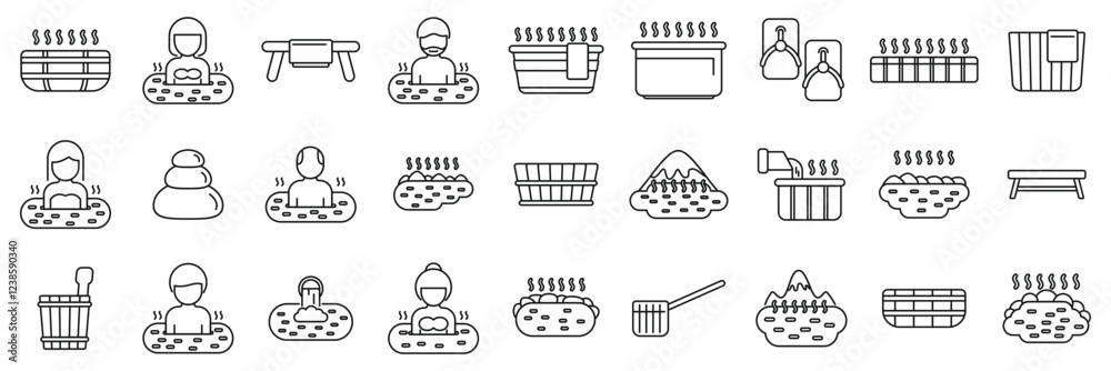 Japanese onsen icons set. Set of simple black and white icons ...