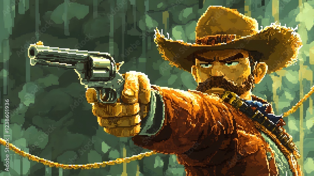 Pixel Art Cowboy With Revolver and Lasso,Shooting and Whipping Animations Stock Illustration ...