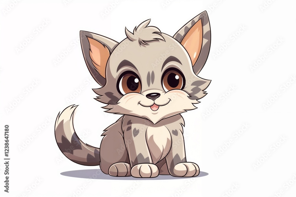 Cute Cartoon Wolf Pup with Big Brown Eyes and Fluffy Tail. Friendly and ...