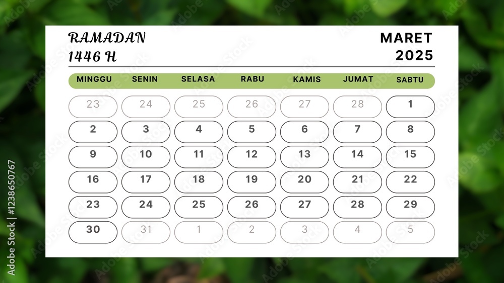 Ramadan 1446 or ramadan in 2025 calendar. Kalender ramadan 2025 Hijri ...