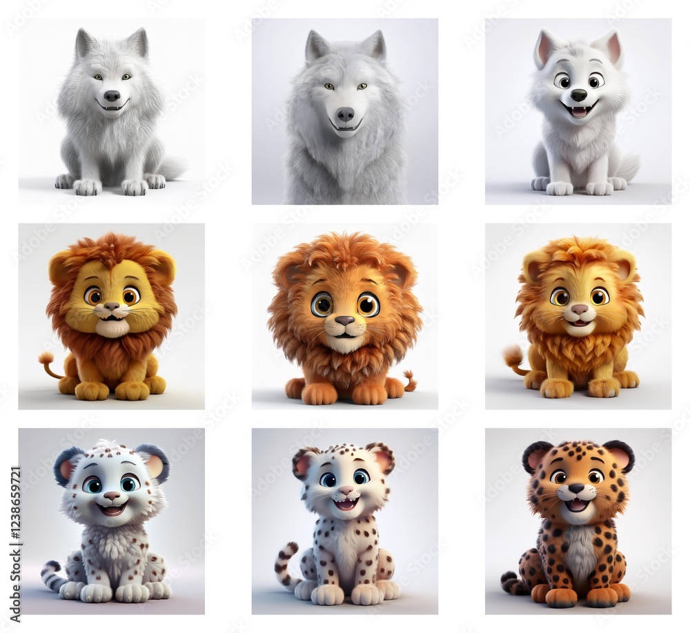 Ilustración de Stock Nine adorable cartoon animal renders showcasing ...