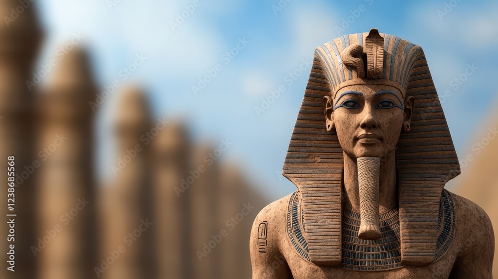 Pristine depiction of classic Egyptian figure wearing nemes headdress ...