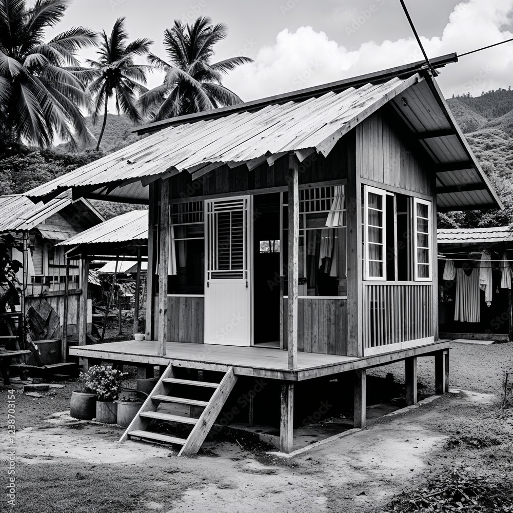 Philippine bahay kubo house black and white on plain white background ...