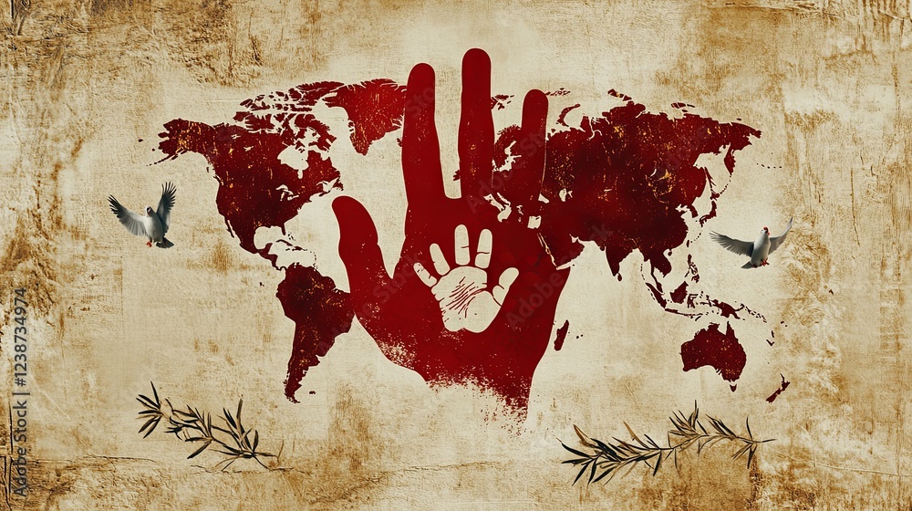 Handprint symbolizing hope for peace and the fight against child ...