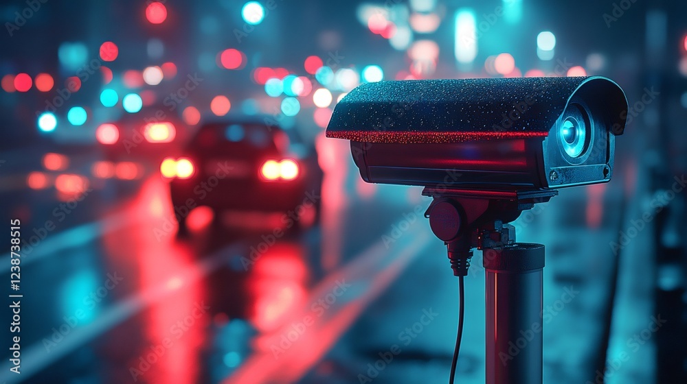 Traffic camera monitoring cars on a rainy night in the city Stock Photo ...