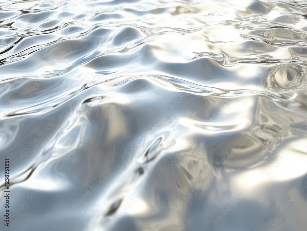 liquid mercury-like surface with dynamic ripples and waves, chrome ...