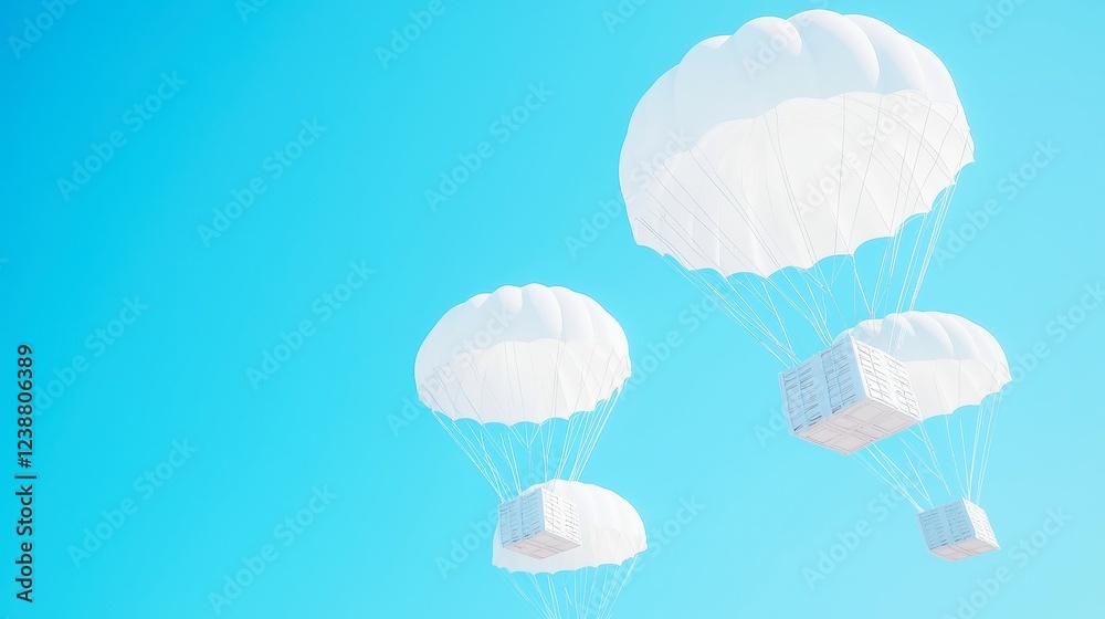 Military Cargo Drop, paratroopers in action, descending from a high ...