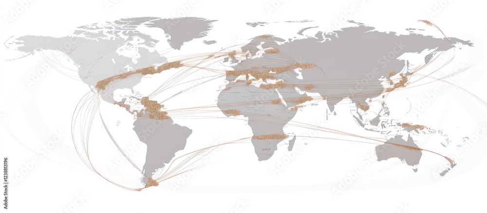 Global network connections map showing worldwide trade routes ...