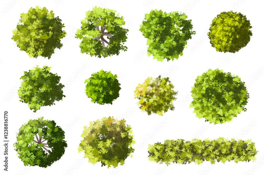 Vertor set of green tree,plants top view for landscape plan,schematic ...