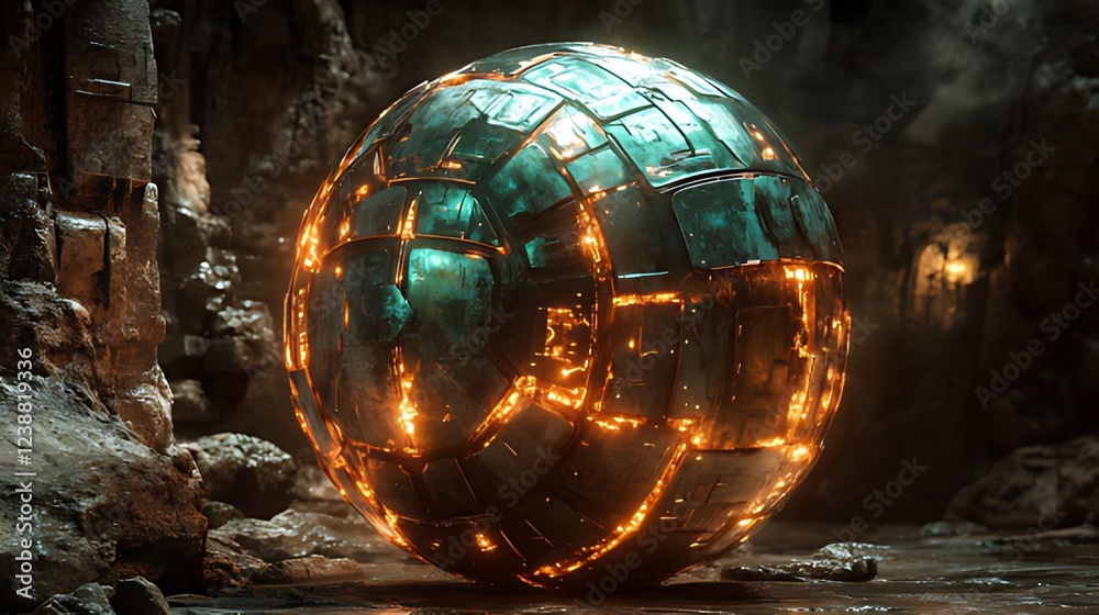 Glowing sphere, cave, ancient ruins, energy, sci-fi concept art Stock ...