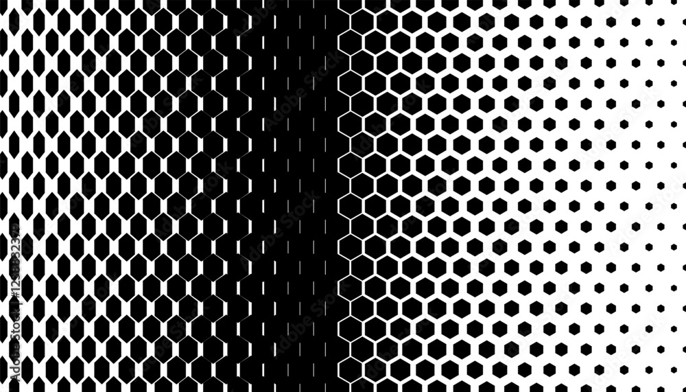 Smooth transition of geometric pattern with hexagon shape. Black ...