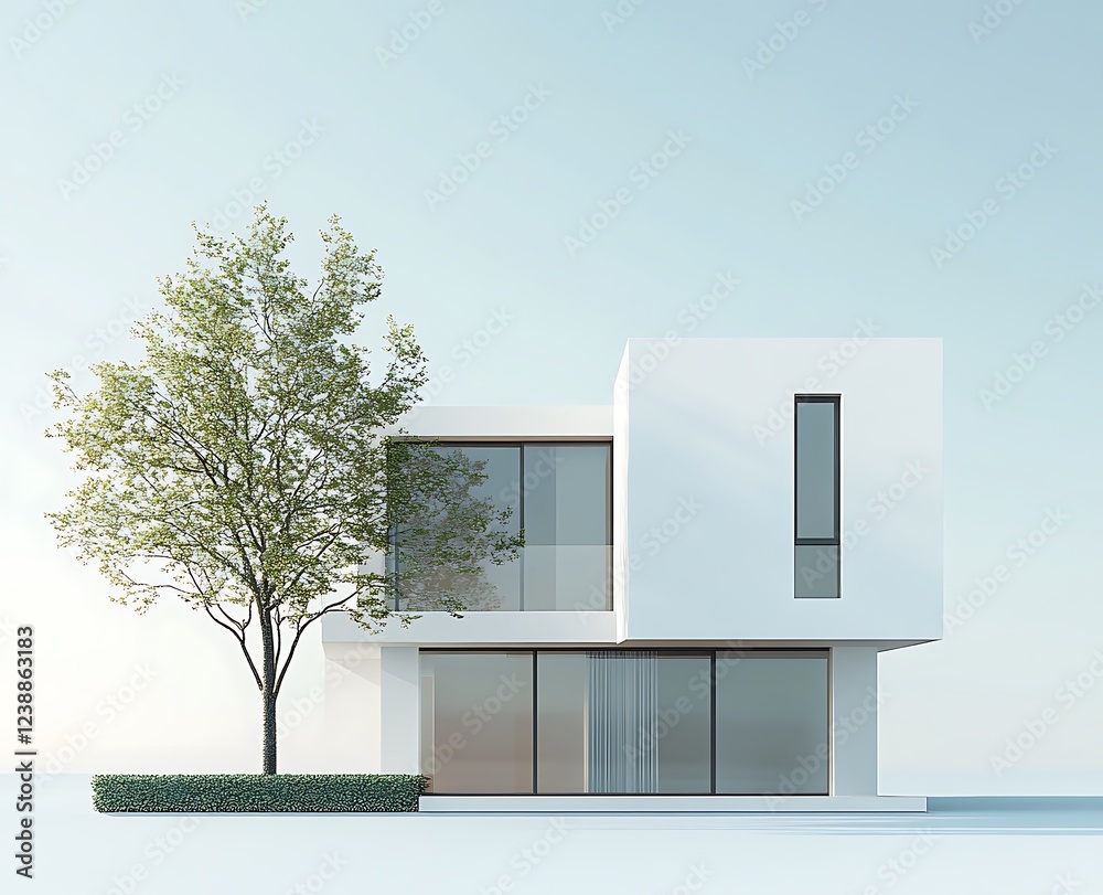 3D rendering of a modern house with two cube blocks, front view ...