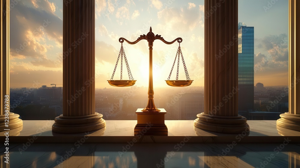 classical marble courthouse columns framing golden scales of justice ...
