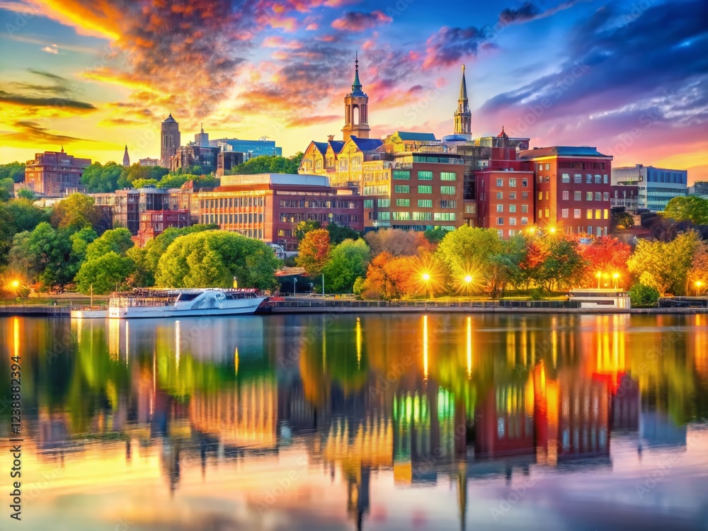 Georgetown Waterfront Skyline Double Exposure, Potomac River View ...