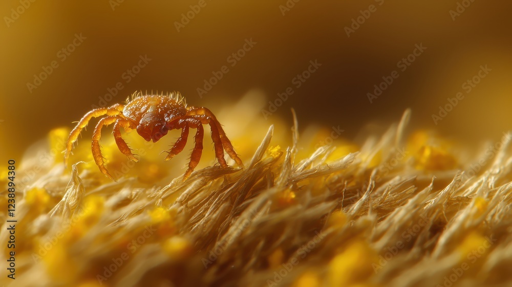 A close-up of a tick embedded in human skin, its tiny legs gripping ...