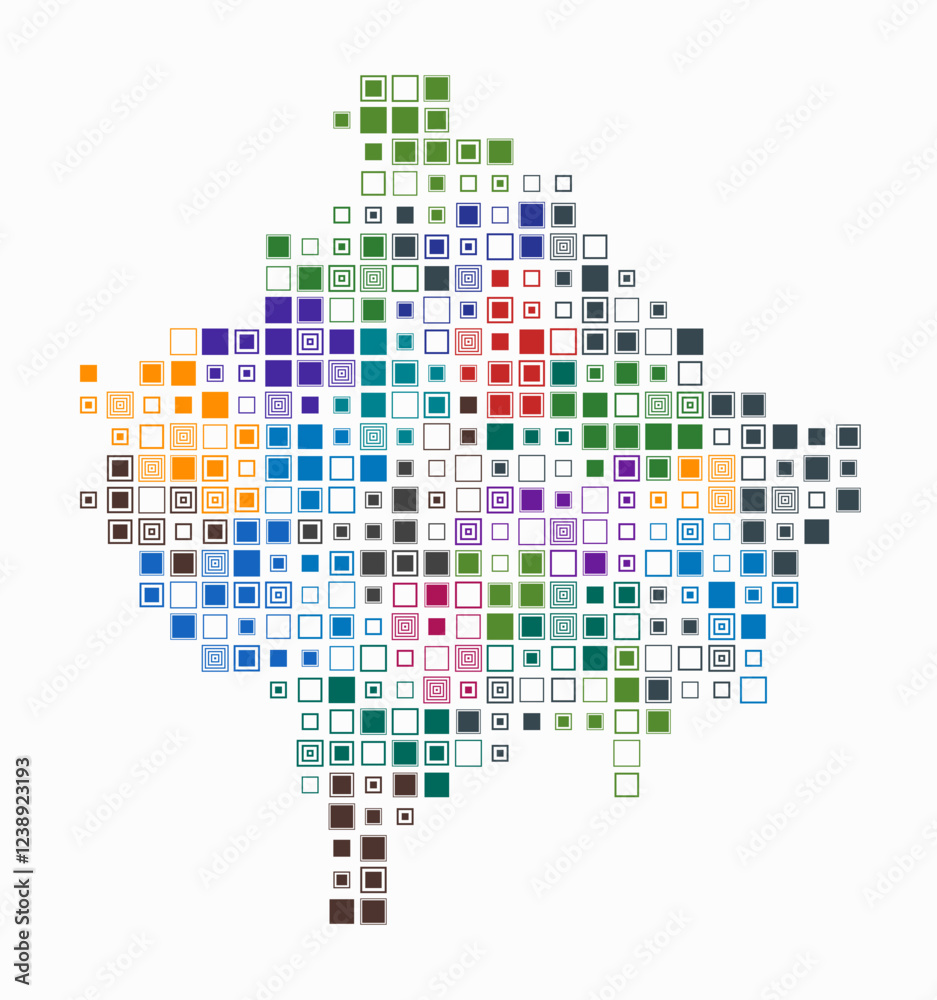 Kosovo, shape of the country build of colored cells. Digital style map ...