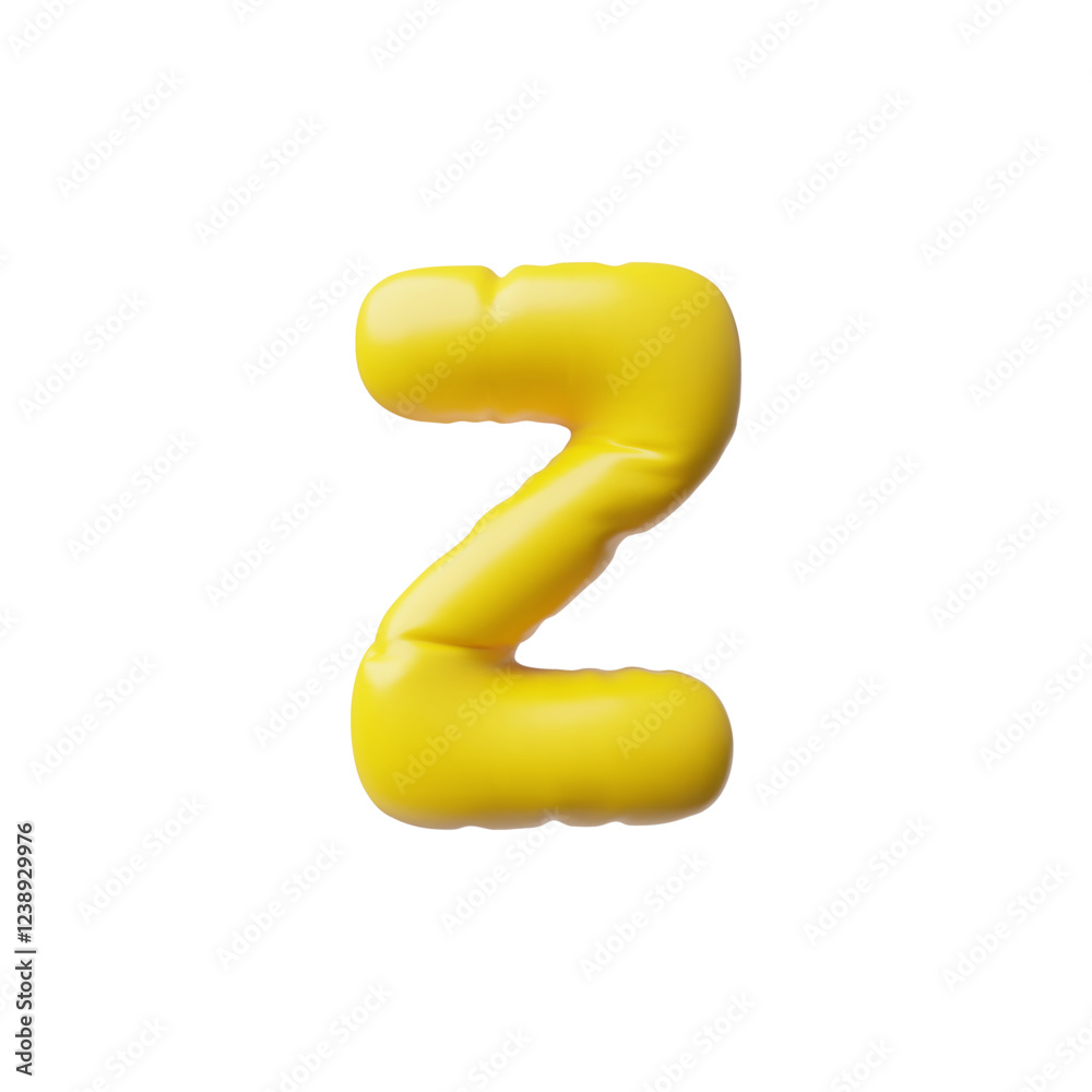 Realistic 3D volume inflated balloon yellow Z uppercase letter of ...