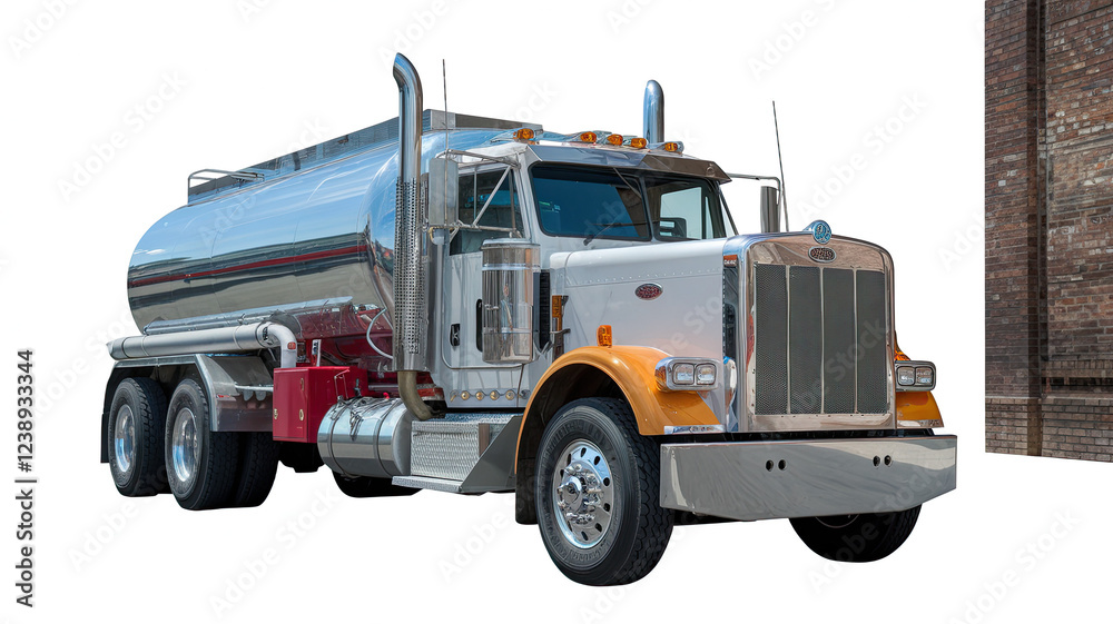 Large Chrome Fuel Tanker Truck Isolated on White Background, Shiny ...