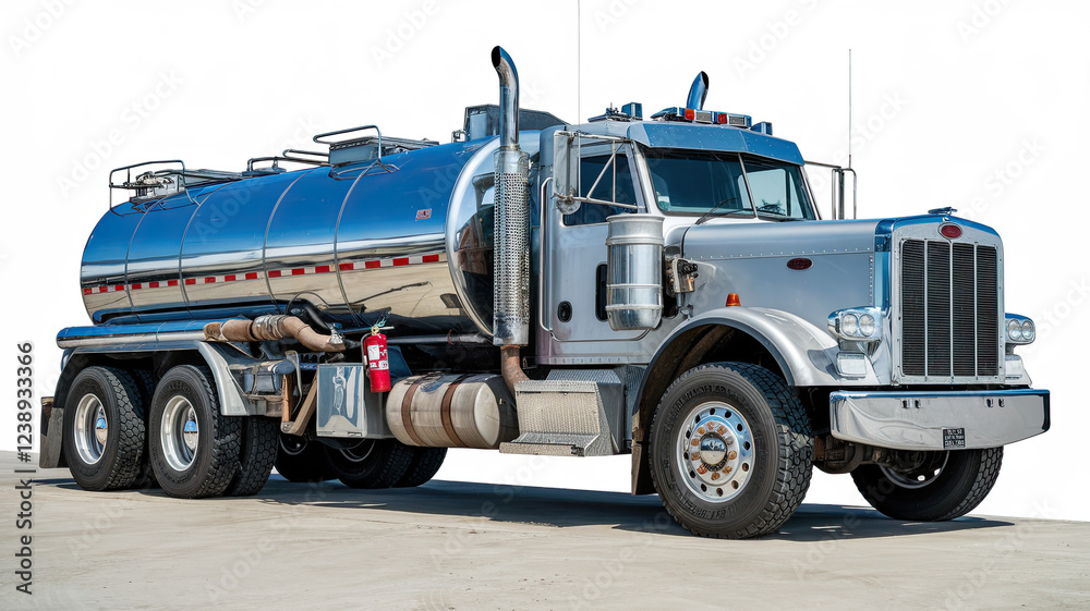 Large Chrome Fuel Tanker Truck Isolated on White Background, Shiny ...