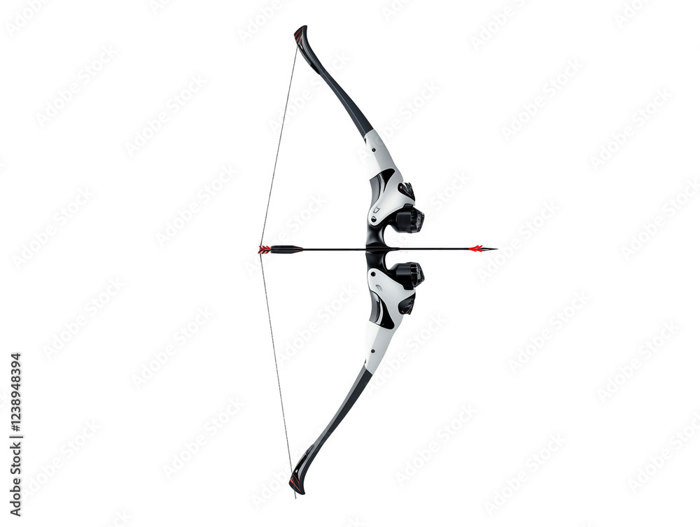 Black and silver compound bow with a red arrow and a white string in a ...