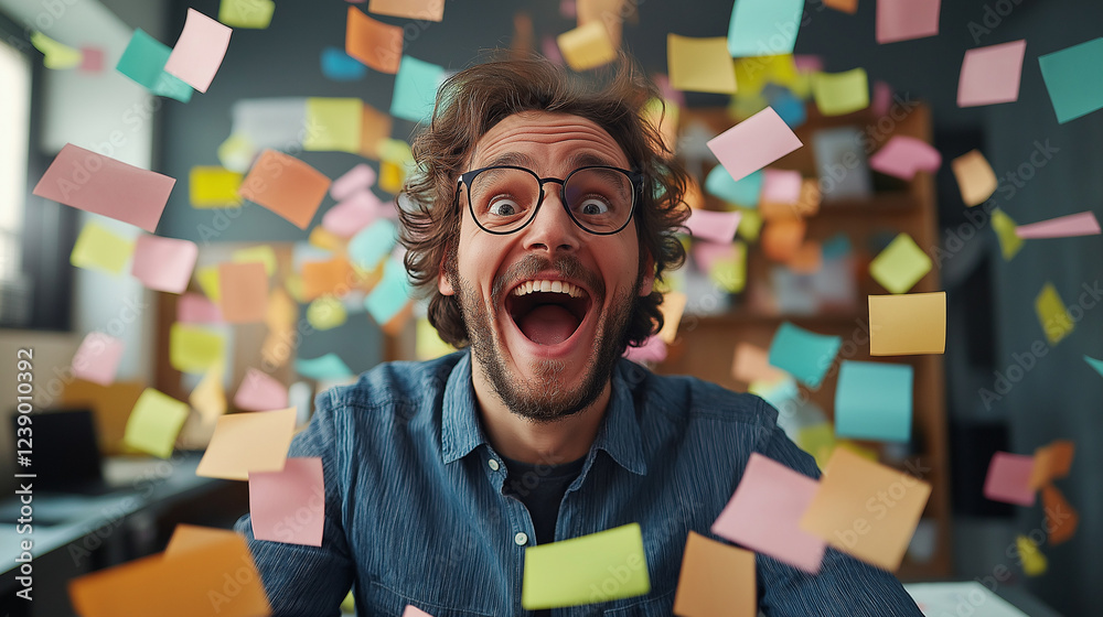 Office Prank Scene: A playful workplace prank where a desk is covered ...