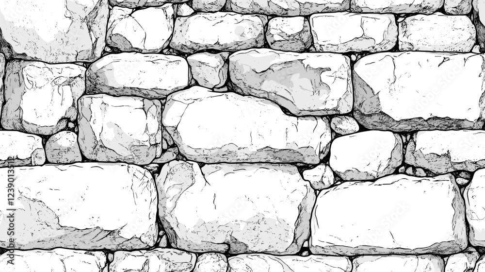 Seamless texture pattern of stone outline drawing brick and stones wall ...