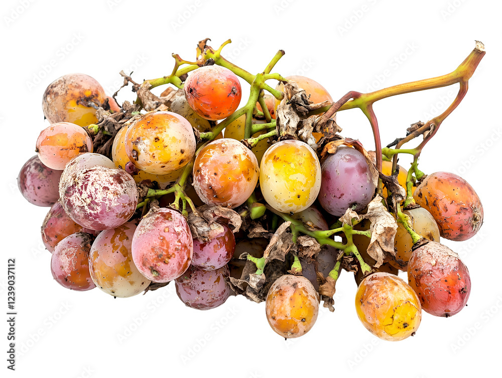 Rotten grapes cluster with various stages of decay, isolated on ...