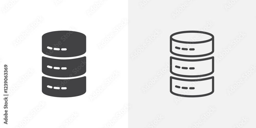 Cylinder database icons in filled and outline versions for ui designs ...