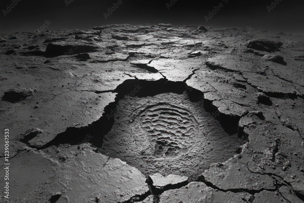 First Footprint on the Moon Surreal Illustration of Lunar Surface and ...