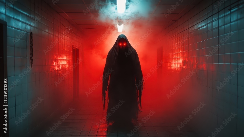 An ominous dark entity with glowing red eyes and a flowing cloak is ...